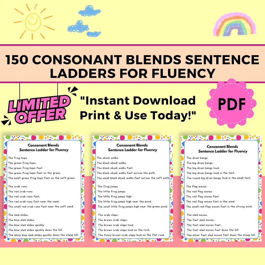 Reading Fluency Sentence Ladder, Phonics Sentences for Consonant Blends ...