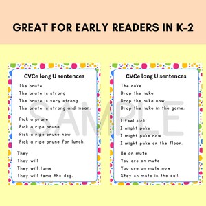 Cvce Sentence Reading Ladder, Long Vowel Sounds Fluency Printable ...