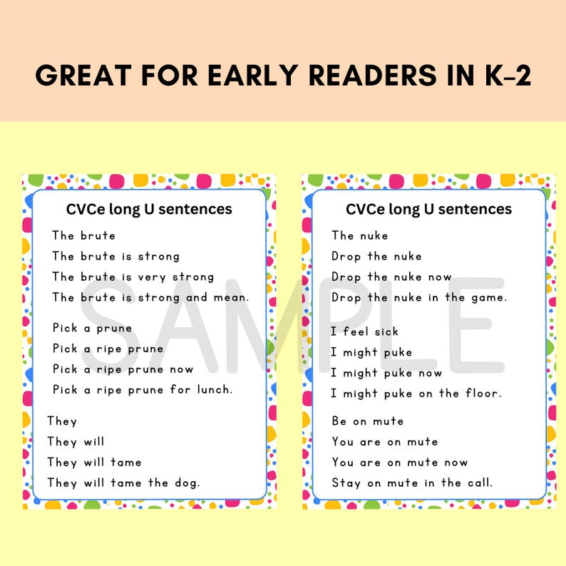 Cvce Sentence Reading Ladder, Long Vowel Sounds Fluency Printable ...