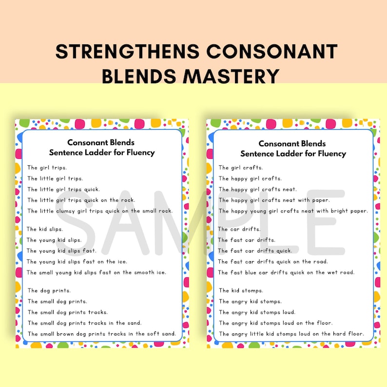 Reading Fluency Sentence Ladder, Phonics Sentences for Consonant Blends ...
