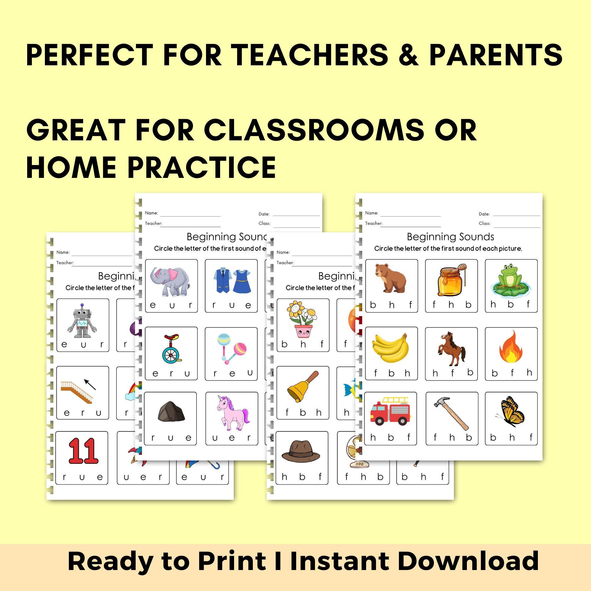 Beginning Sounds Phonics Worksheets Preschool Printables for Early ...
