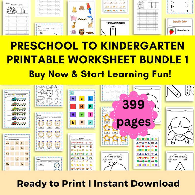 Prek and Kindergarten Worksheets Bundle: Tracing, Alphabet, Phonics ...