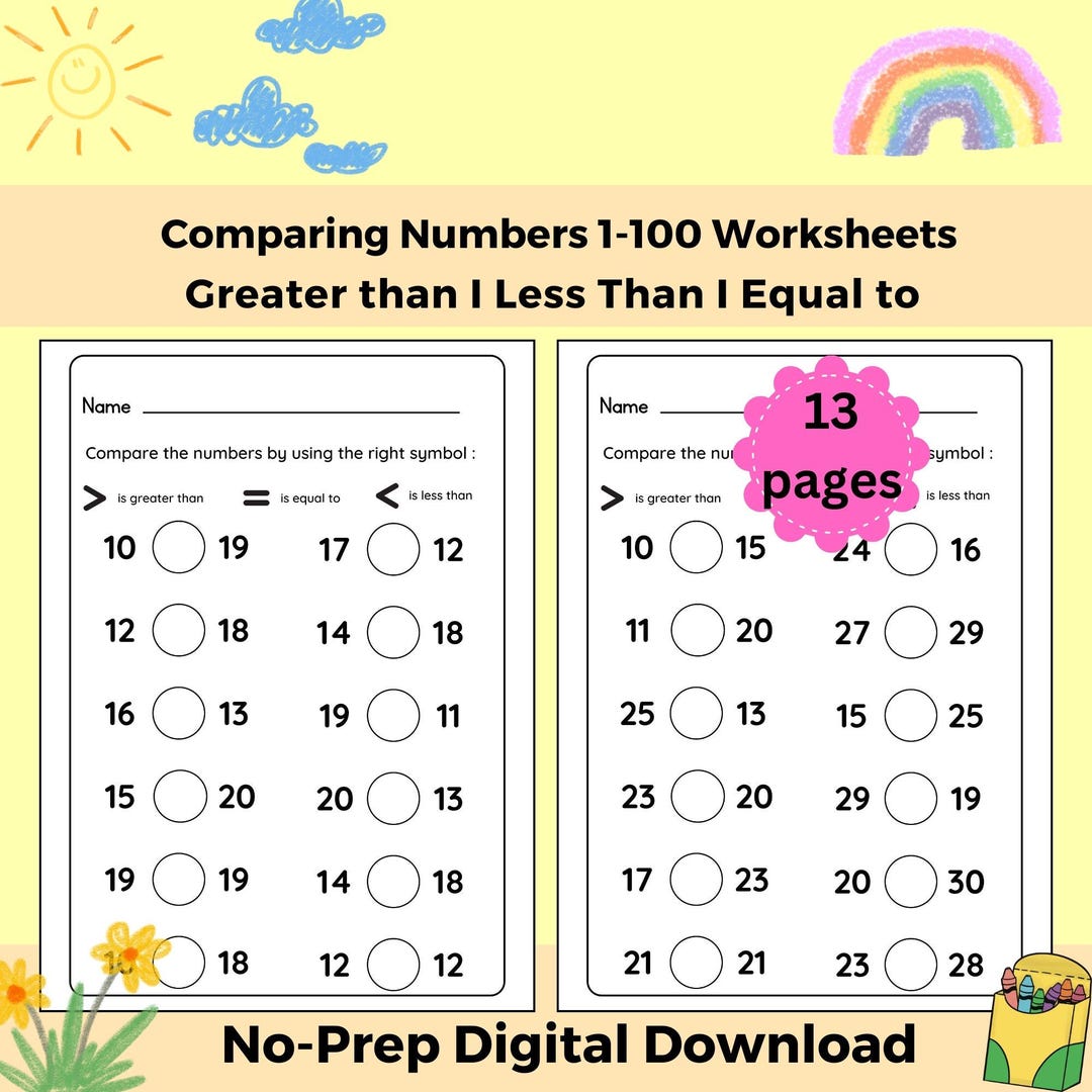 Greater Less Than, More or Less Practice Comparing Numbers Worksheets ...