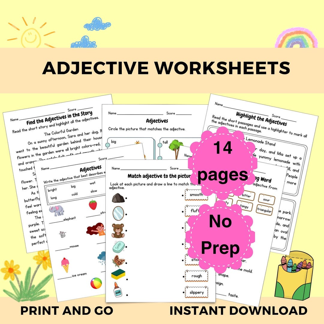 Adjective Worksheets, Parts of Speech, Kids Grammar Activities, English ...