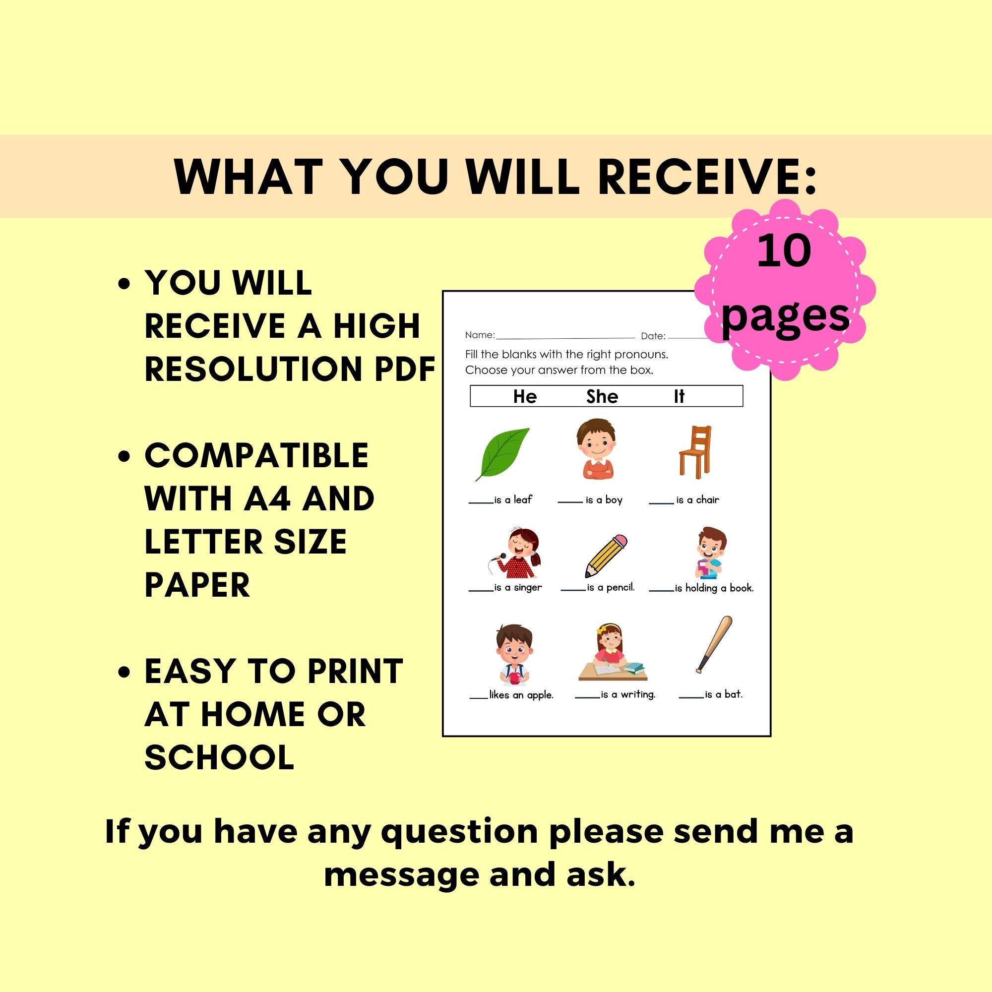 Personal Pronoun Worksheets - He, She, It, We, I, You, They English ...