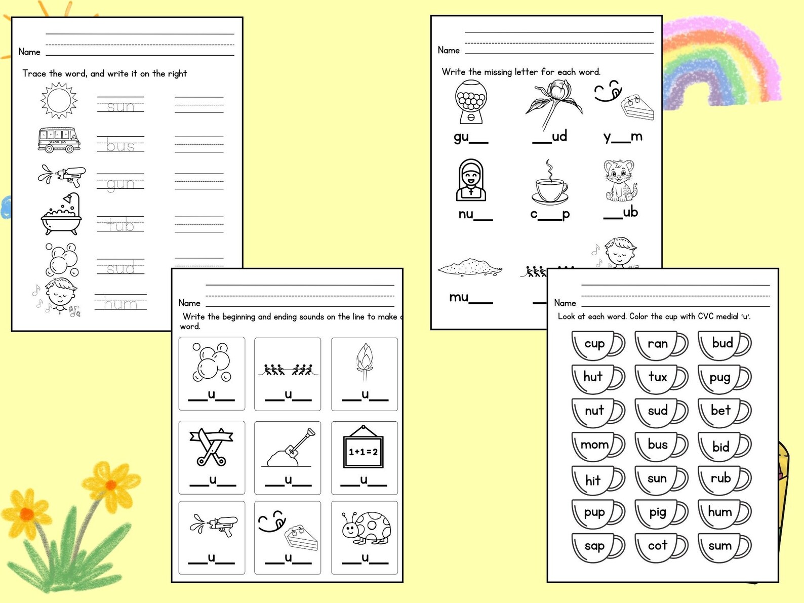CVC Words Short U Worksheets, Cvc Words Worksheets, Kindergarten ...