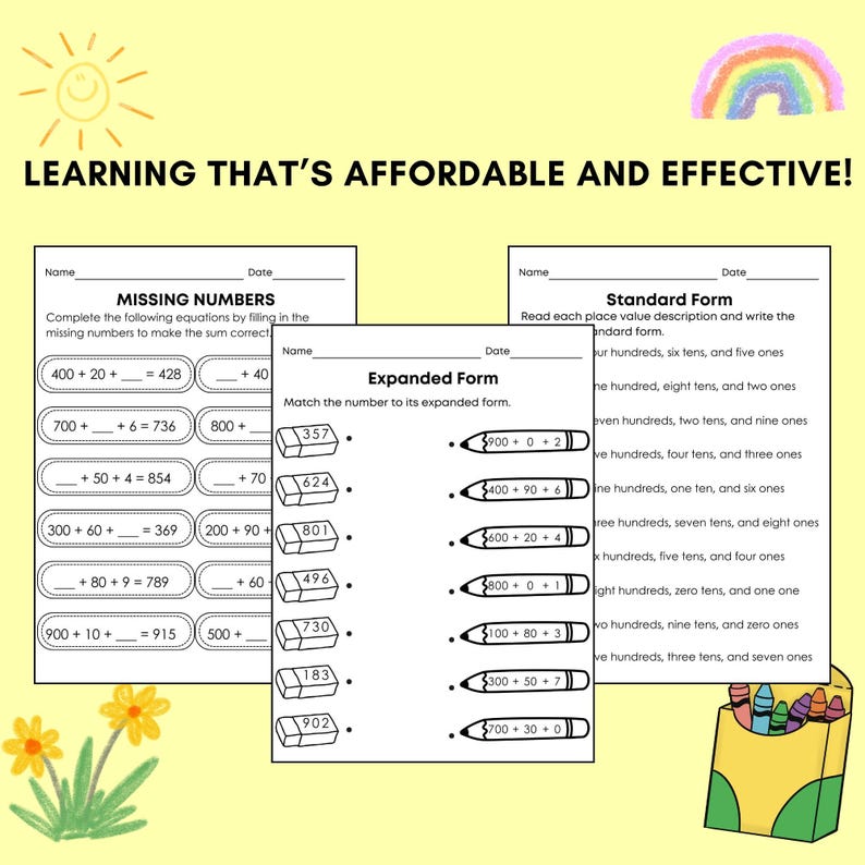 Place Value Worksheets - Expanded Form, Ones Tens Hundreds - 2nd Grade ...