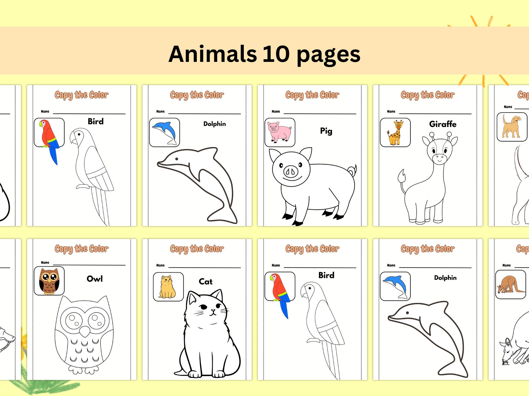 Toddler Coloring Pages, Copy the Color Fruits, Vegetables, Shapes, Toys ...