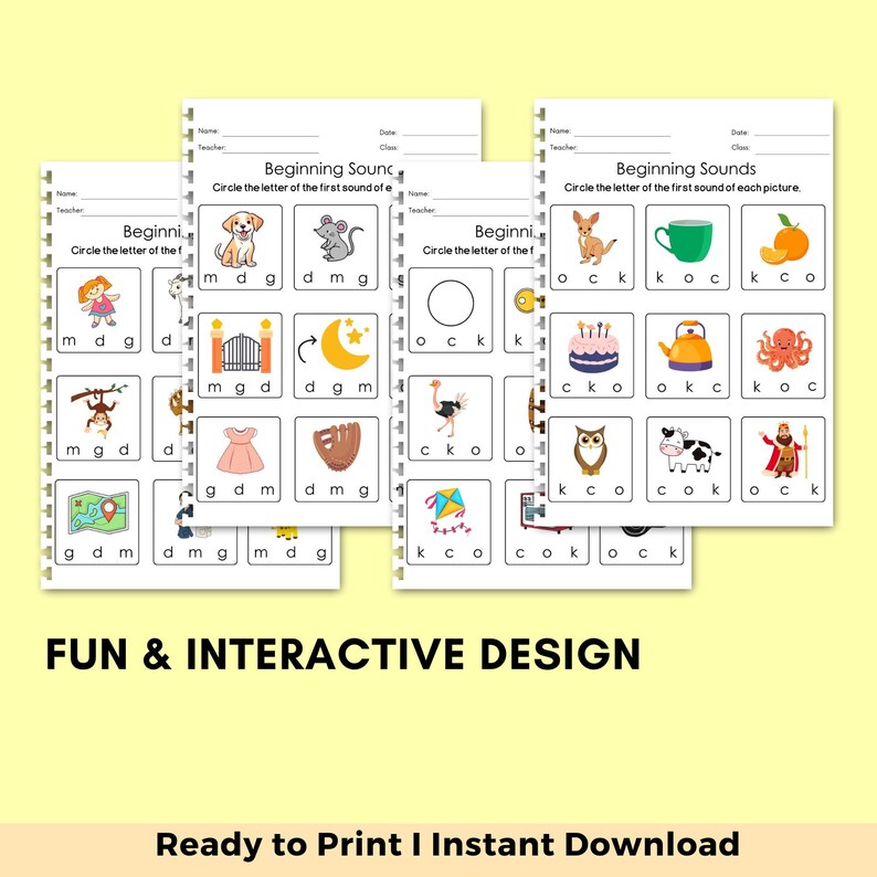 Beginning Sounds Phonics Worksheets Preschool Printables for Early ...