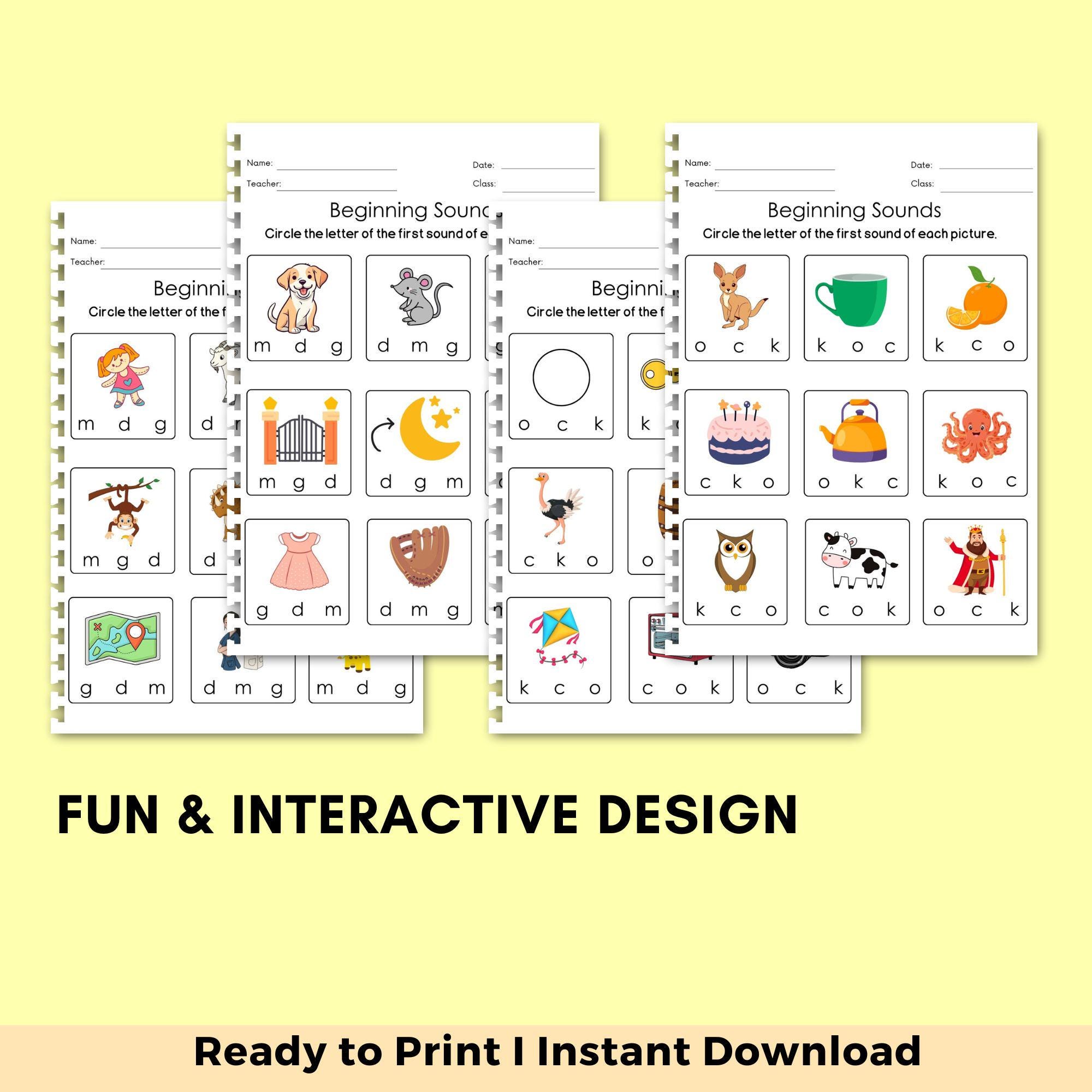 Beginning Sounds Phonics Worksheets Preschool Printables for Early ...
