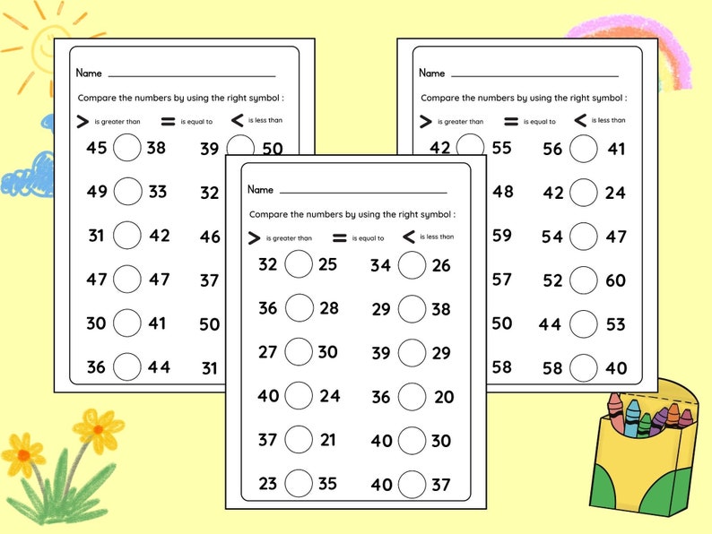 Comparing Numbers Worksheets - Greater Less Than, More or Less Practice ...