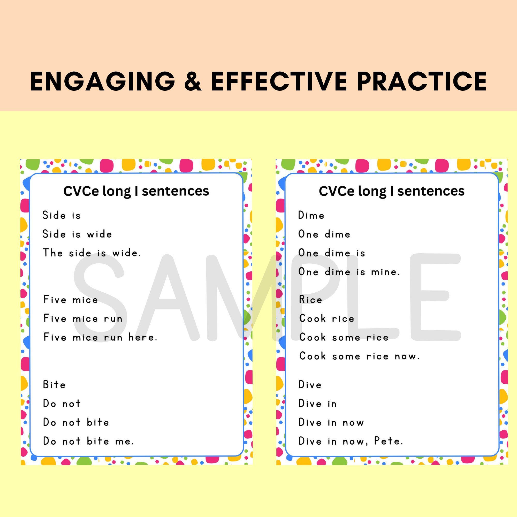 Cvce Sentence Reading Ladder, Long Vowel Sounds Fluency Printable ...