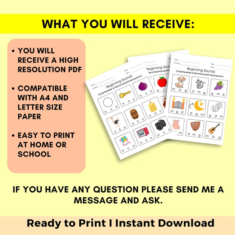 Beginning Sounds Phonics Worksheets Preschool Printables for Early ...