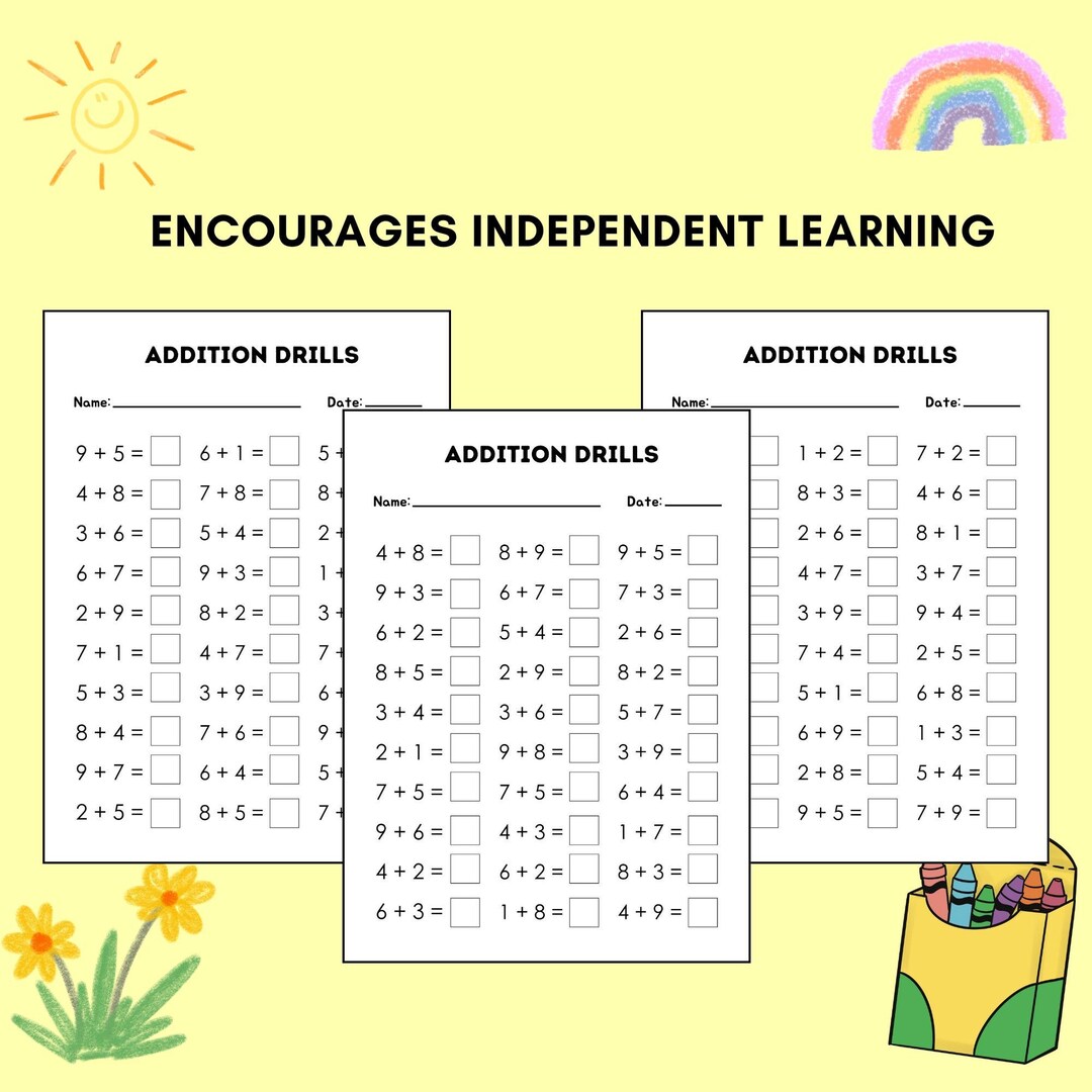 Simple Addition Worksheet | 1 Digit Adding Math Practice | Single-digit ...