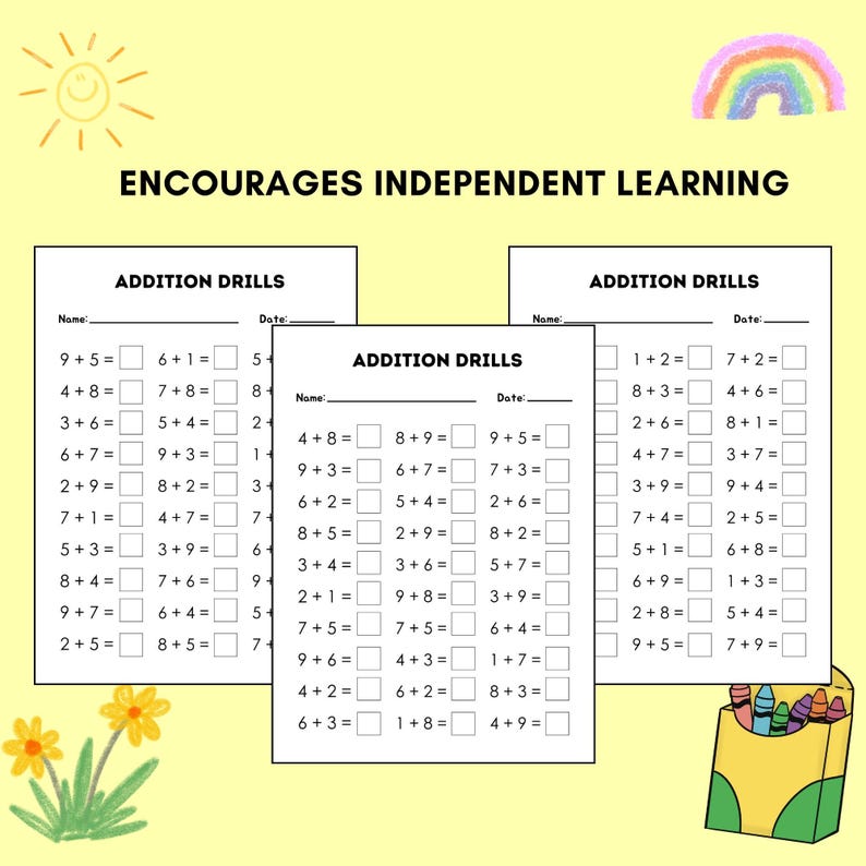 Simple Addition Worksheet | 1 Digit Adding Math Practice | Single-digit ...