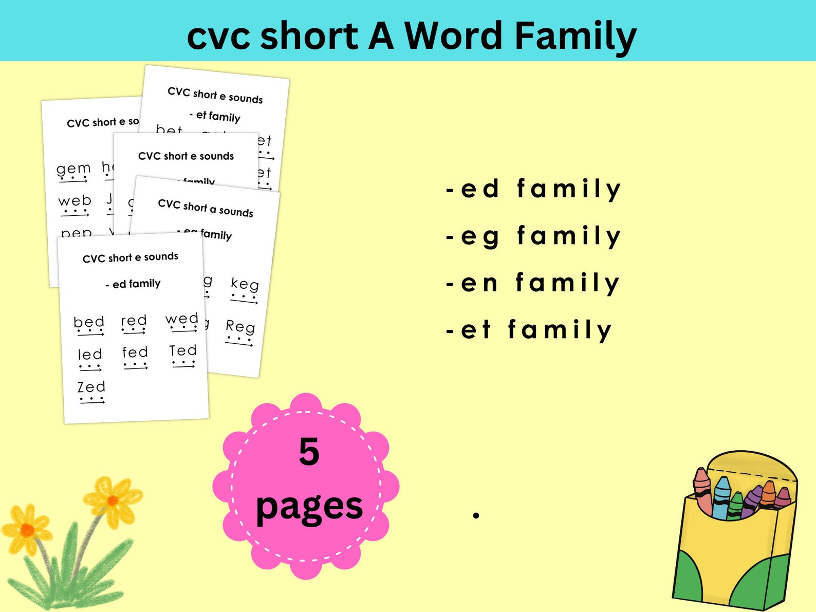 Printable Cvc Words, Cvc Short E Family, Printable Cvc Short E Family ...