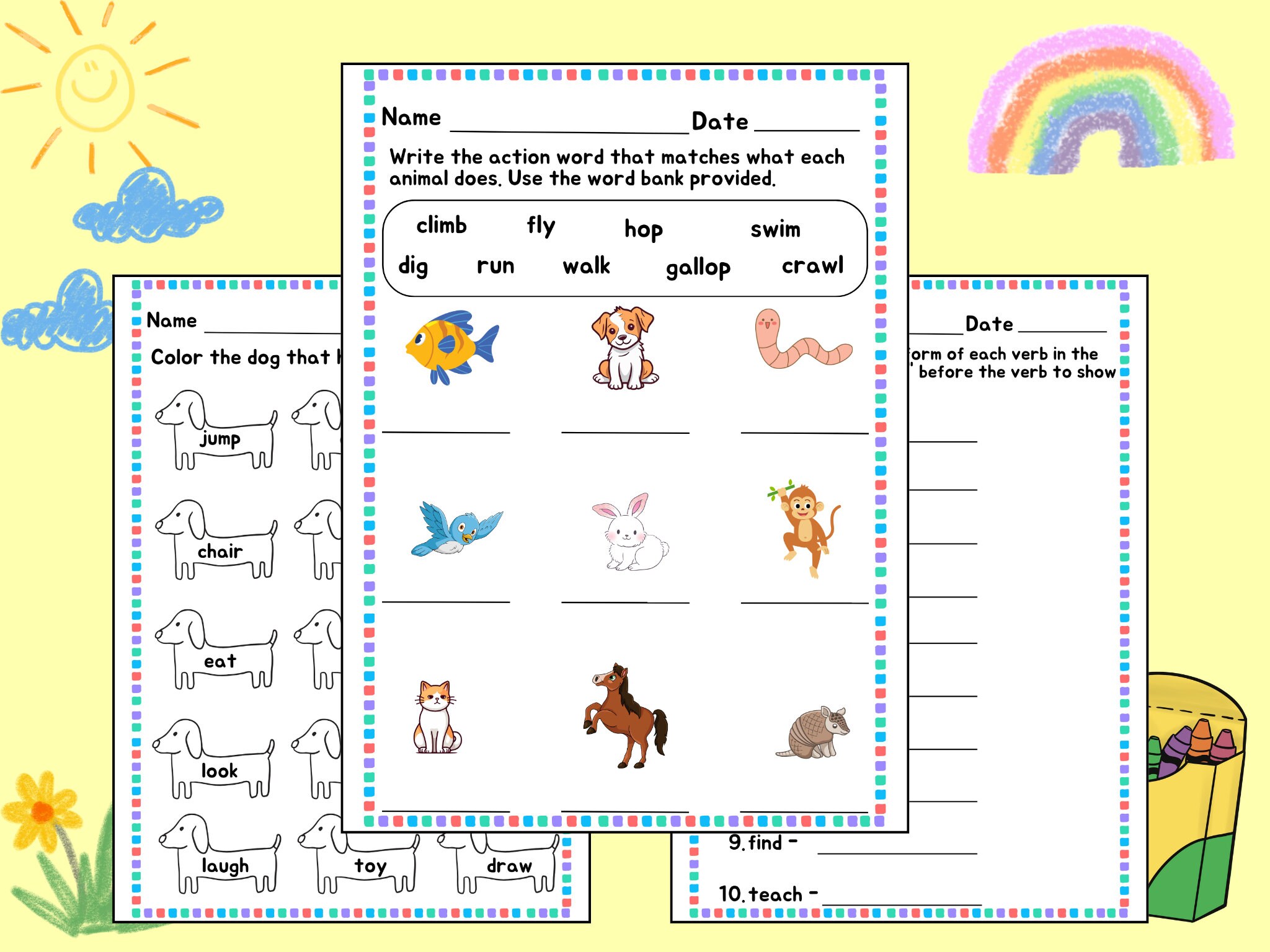 Verb Worksheets for 1st, 2nd, and 3rd Grade, Grammar Activities, Learn ...