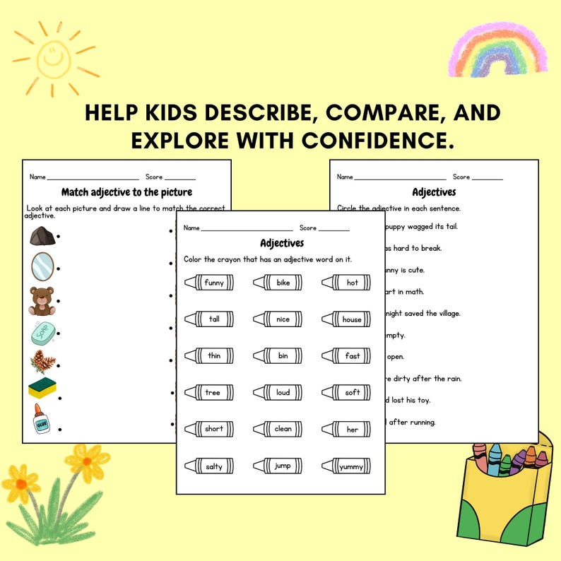 Adjective Worksheets, Parts of Speech, Kids Grammar Activities, English ...