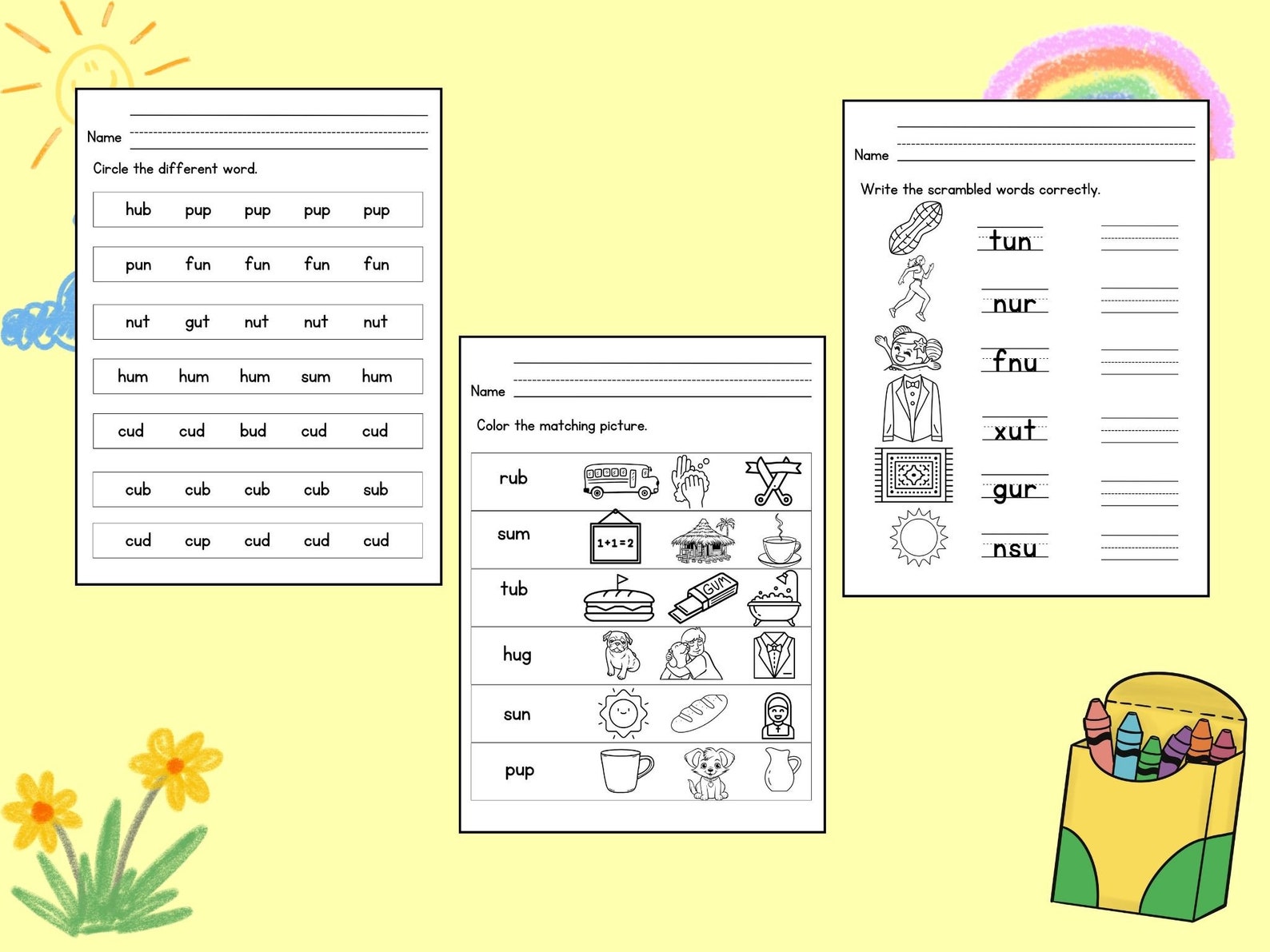CVC Words Short U Worksheets, Cvc Words Worksheets, Kindergarten ...