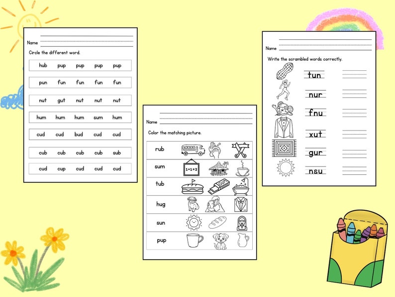 CVC Words Short U Worksheets, Cvc Words Worksheets, Kindergarten ...