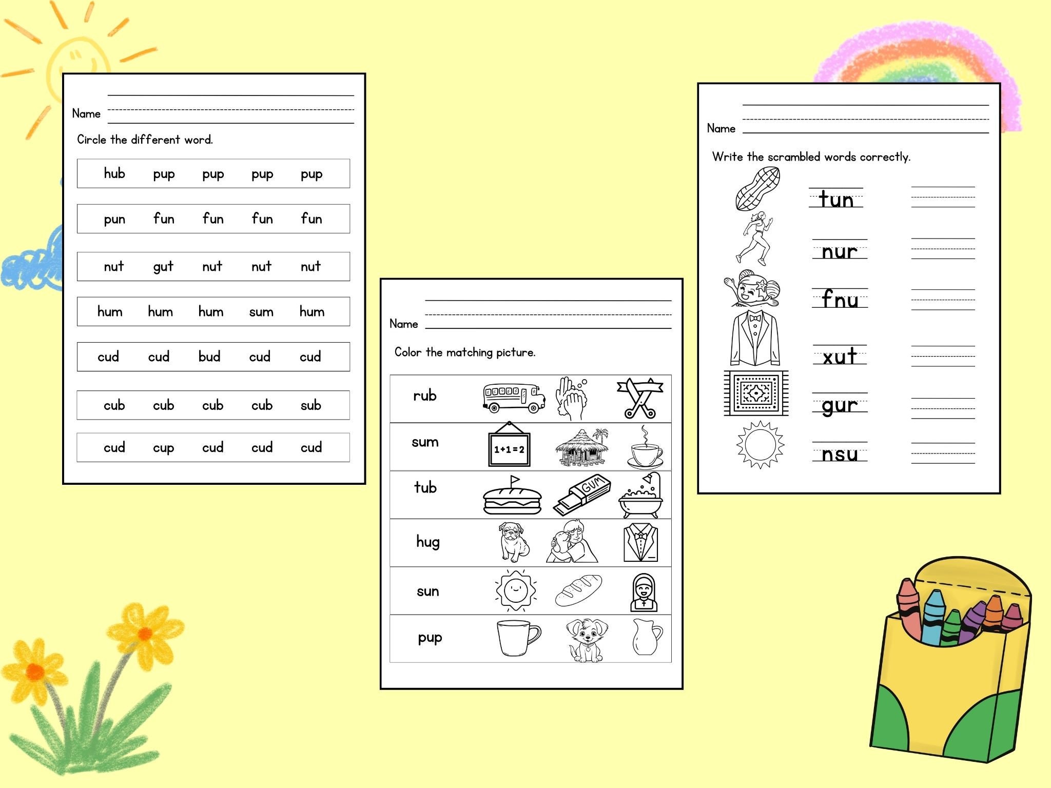 CVC Words Short U Worksheets, Cvc Words Worksheets, Kindergarten ...