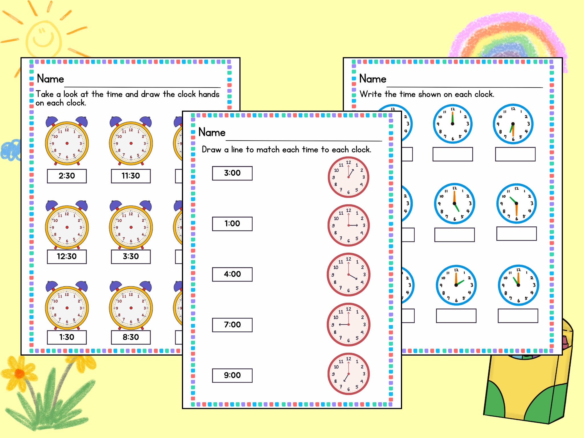 Learn to Tell Time, Clock Worksheet and Activity for Kindergarten and ...