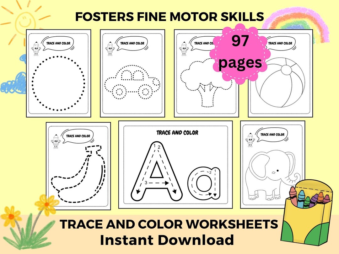 Trace and Color Worksheet for Kids, Trace Practice, Fine Motor Skills ...
