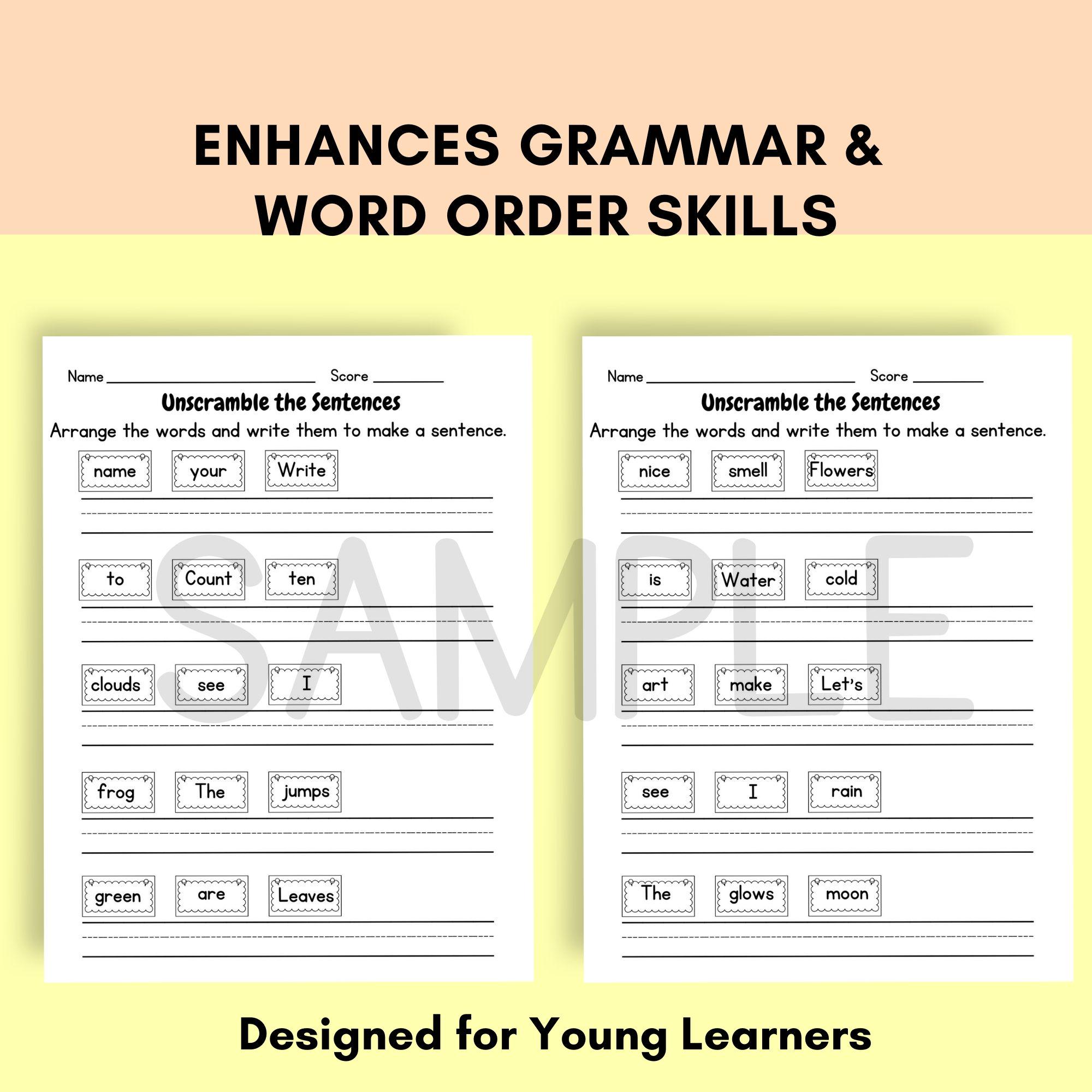 Sentence Building Worksheets, Jumbled Sentences Practice, Putting ...