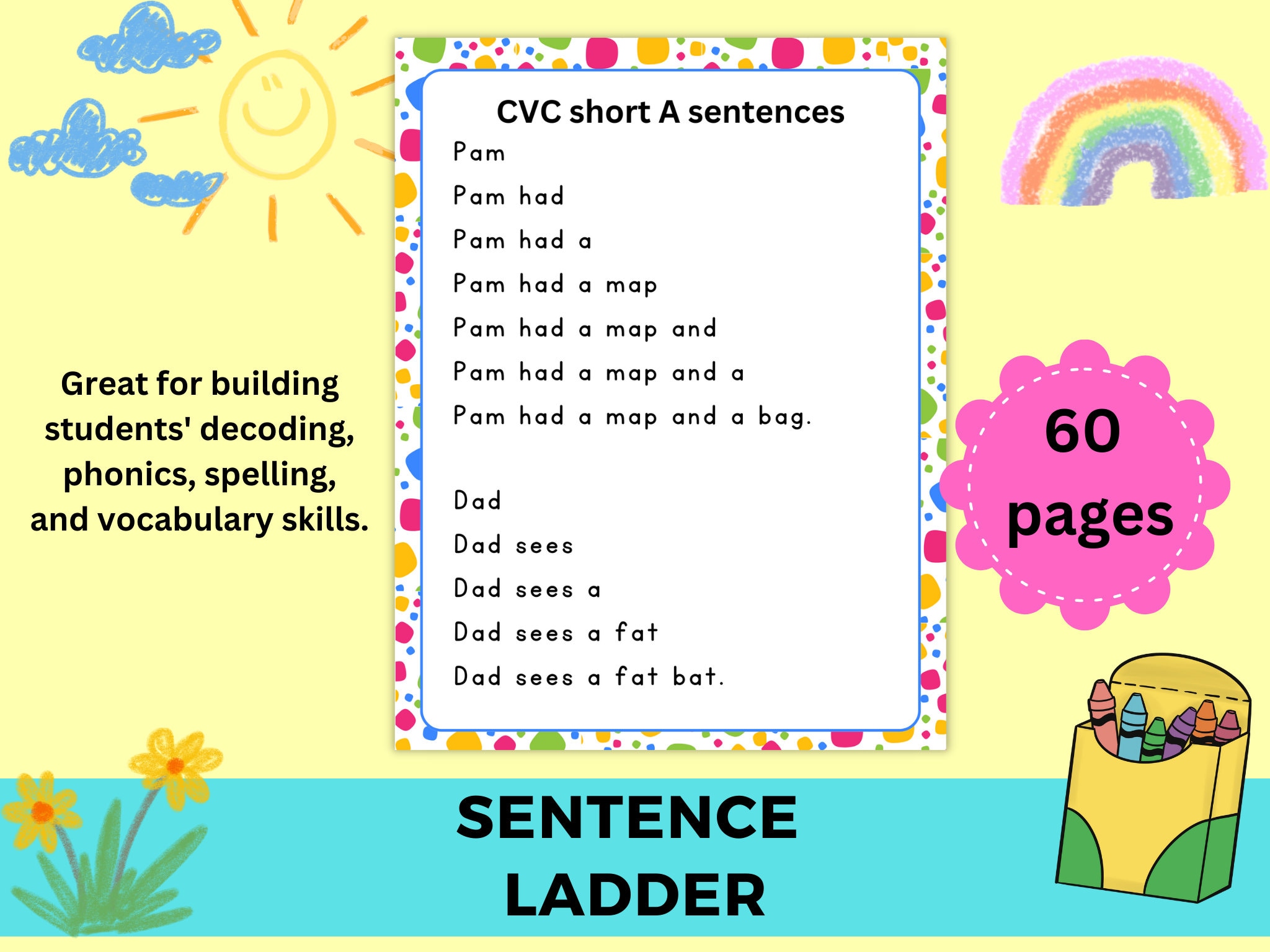 Sentence Ladder, Reading Fluency Improvement, Cvc Sentences, Reading ...