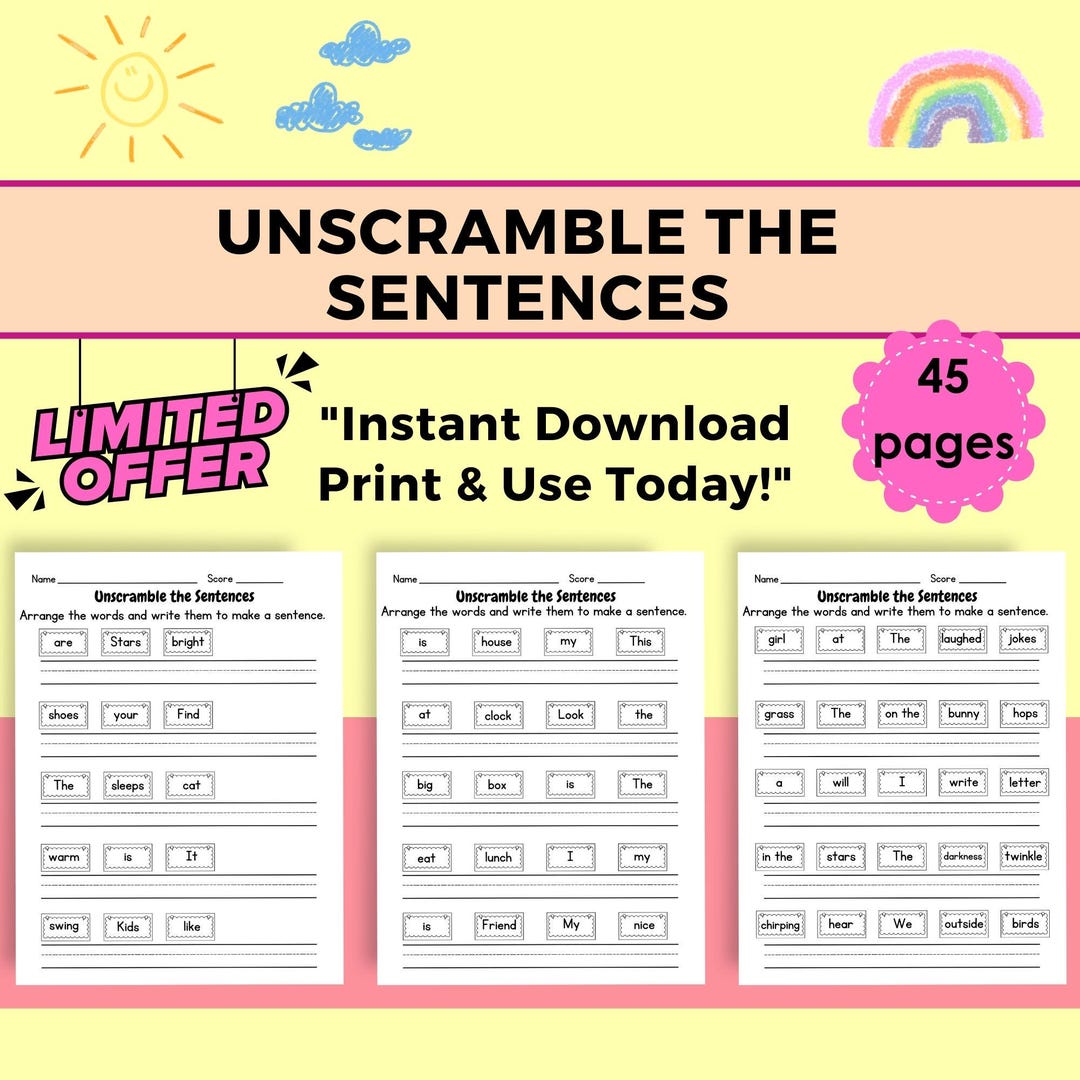 Sentence Building Worksheets, Jumbled Sentences Practice, Putting ...