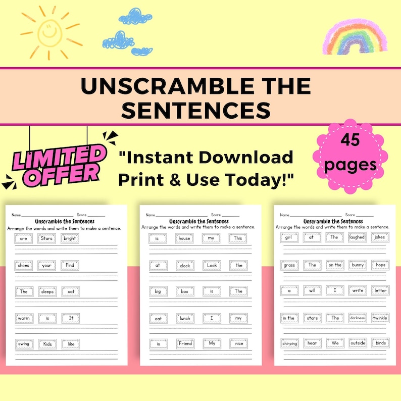 Sentence Building Worksheets, Jumbled Sentences Practice, Putting ...