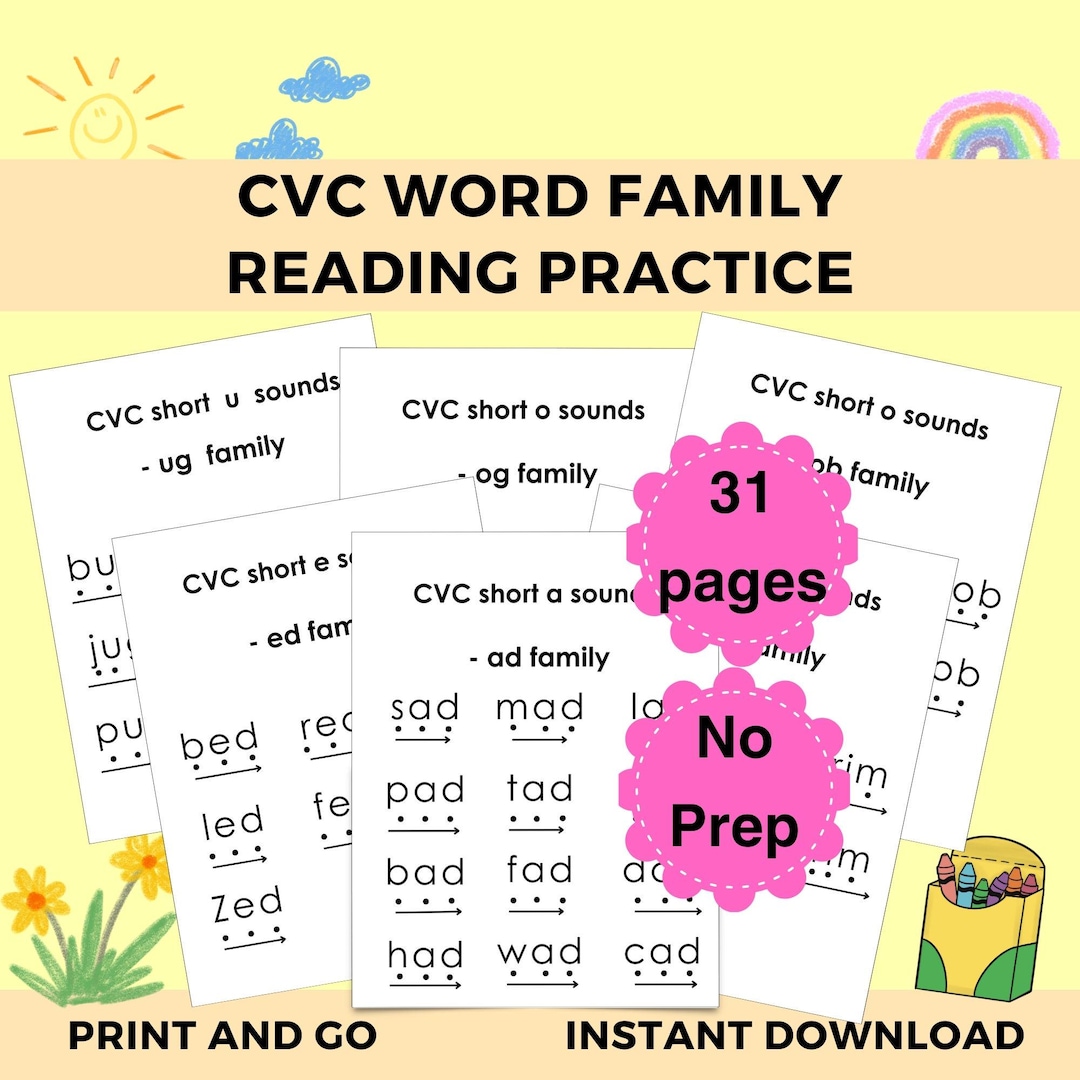 CVC Words Printable, Kindergarten Phonics and Reading, Phonics Word ...