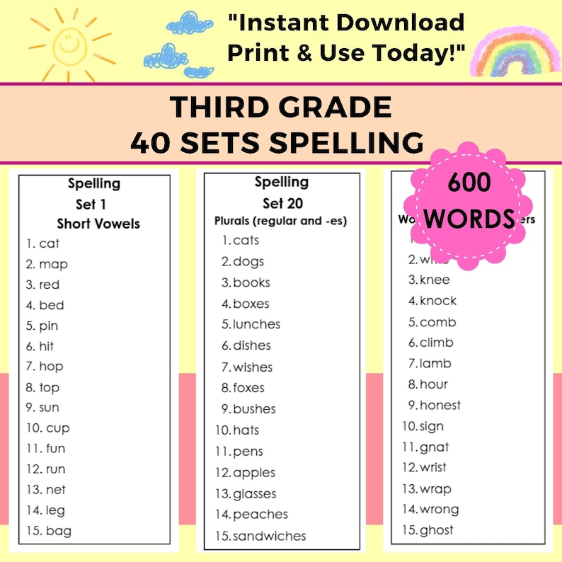 Third Grade Spelling Practice Cards | 3rd Grade Spelling List, Spelling ...