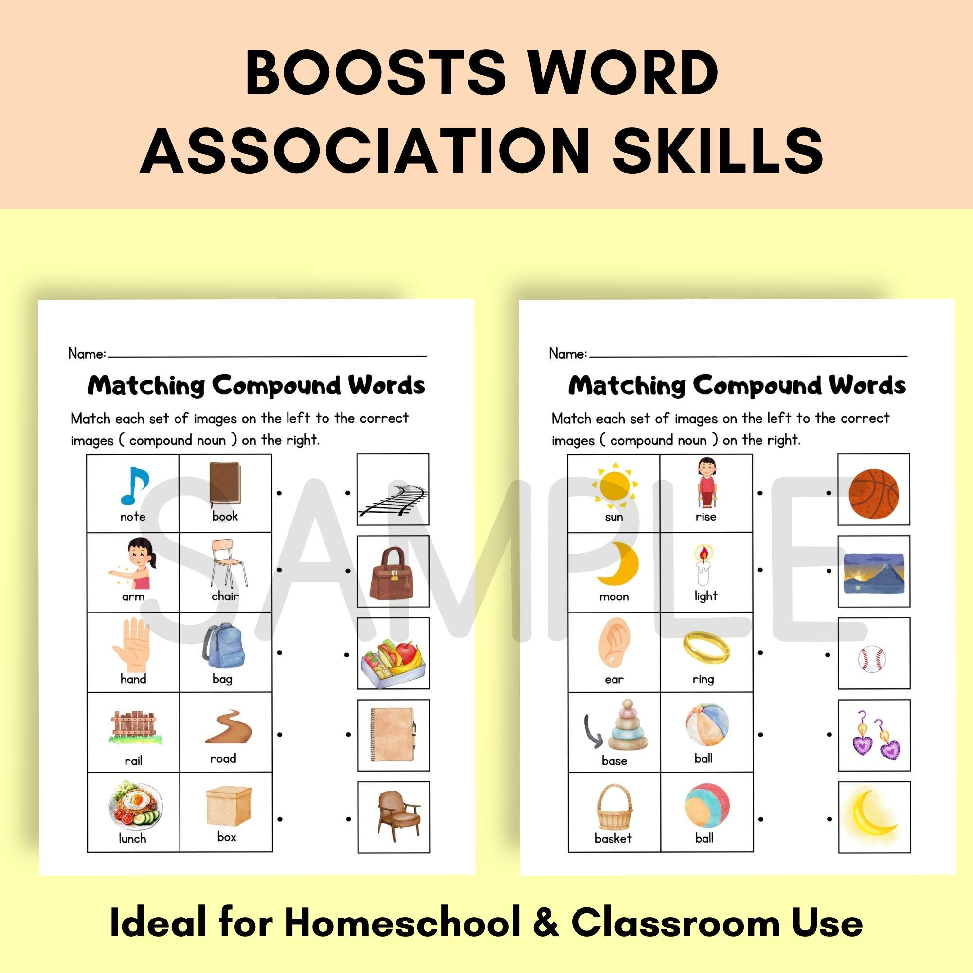 Printable Compound Words Matching, ELA Worksheet for Kindergarten, 1st ...