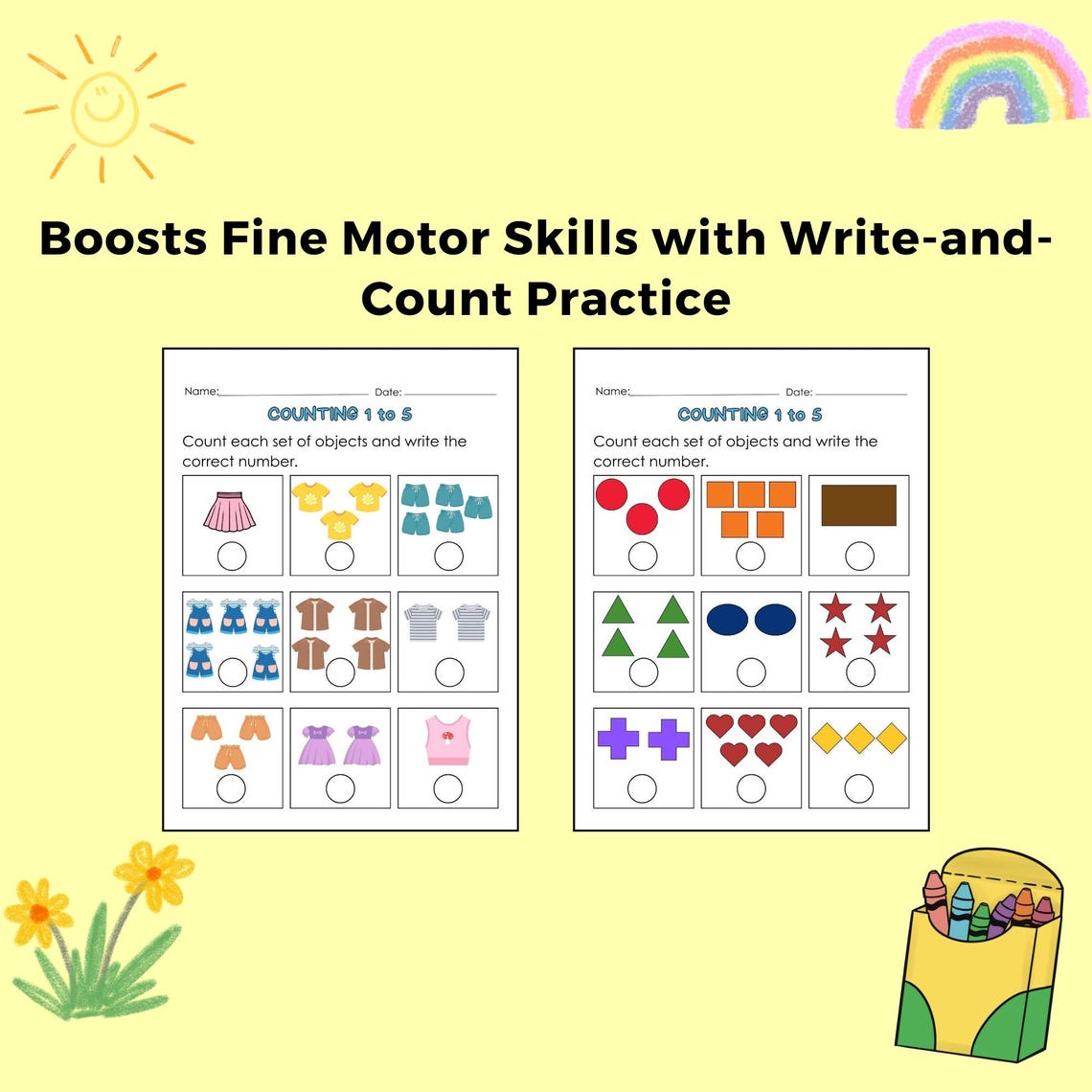 1st Grade Math Counting Activities, Count the Objects to 5, 10, 20, 30 ...