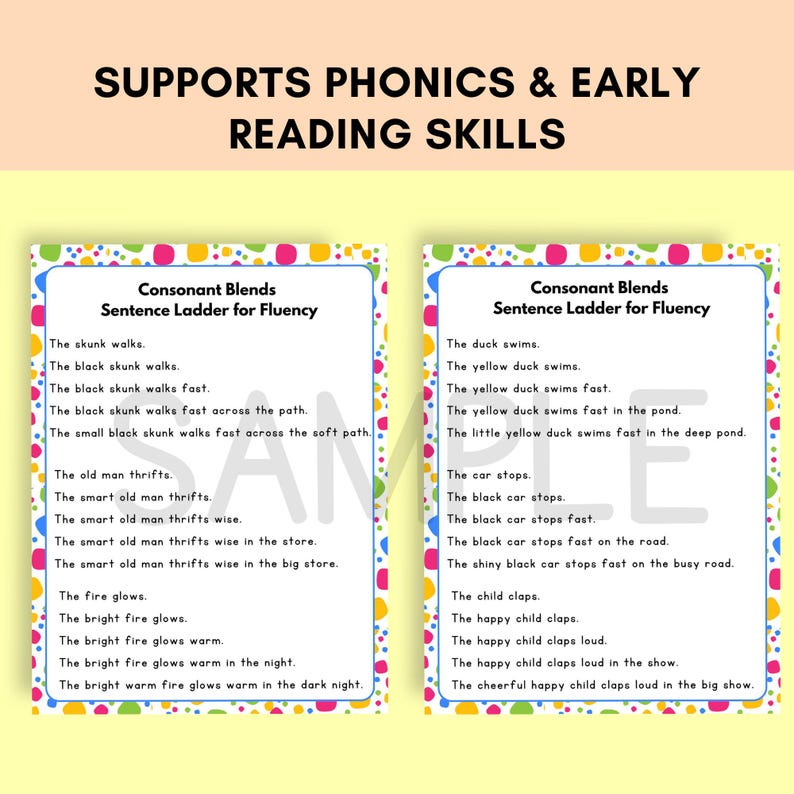 Reading Fluency Sentence Ladder, Phonics Sentences for Consonant Blends ...