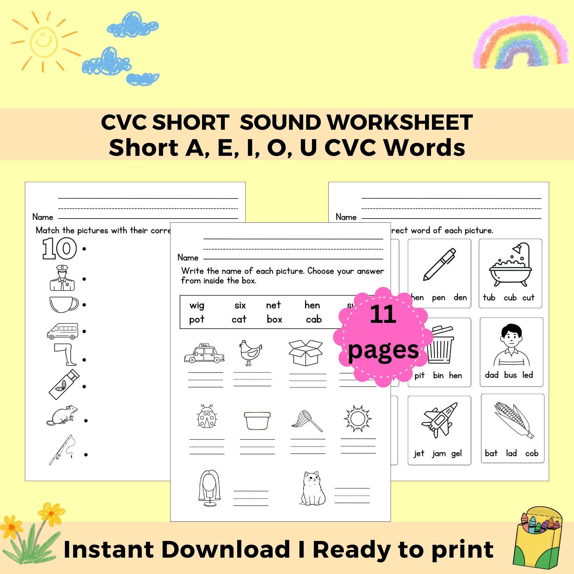 Printable Cvc Worksheets, CVC Worksheets, CVC Words ,phonics Printables ...
