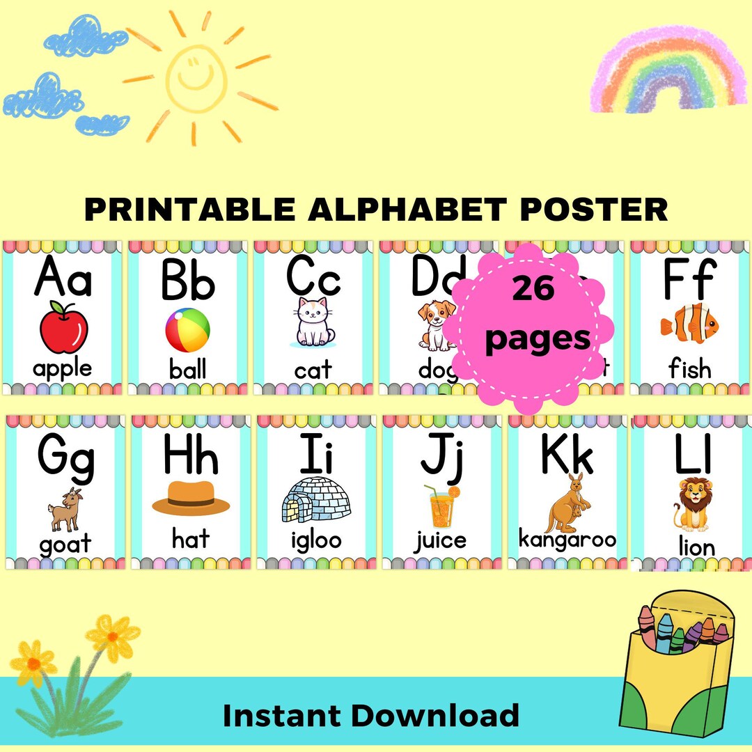 Alphabet Poster Printable, ABC Classroom Poster for Toddler Learning ...