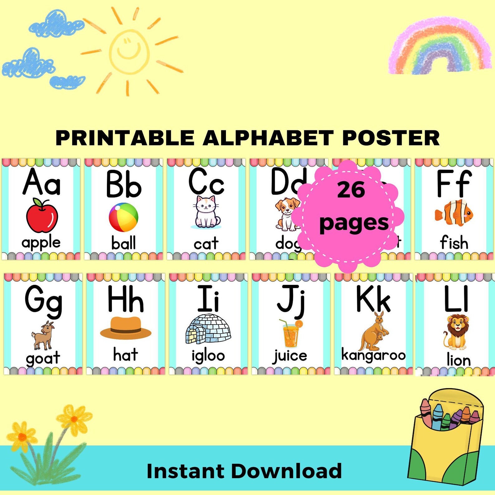 Alphabet Poster Printable, ABC Classroom Poster for Toddler Learning ...