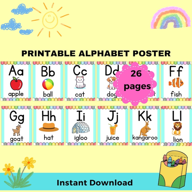 Alphabet Poster Printable, ABC Classroom Poster for Toddler Learning ...