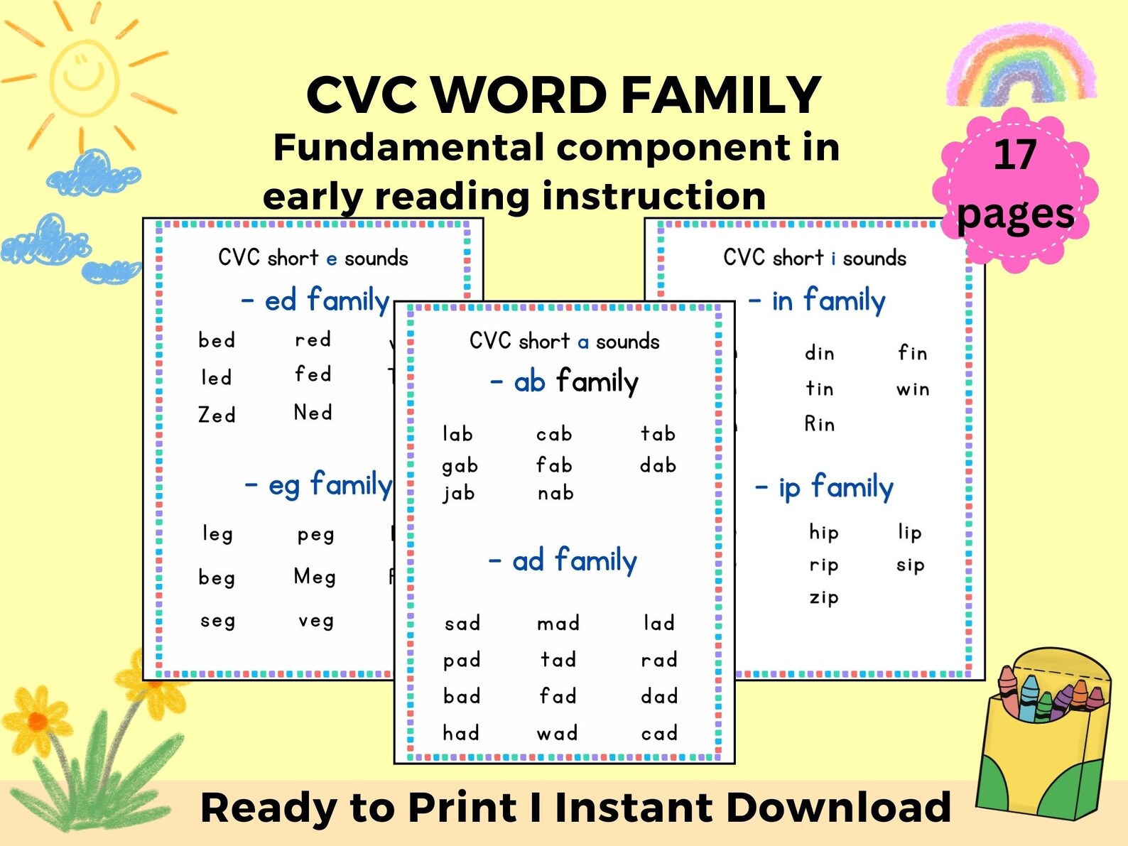 Homeschool Phonics CVC Word Family Printable Boost Reading Fluency With ...