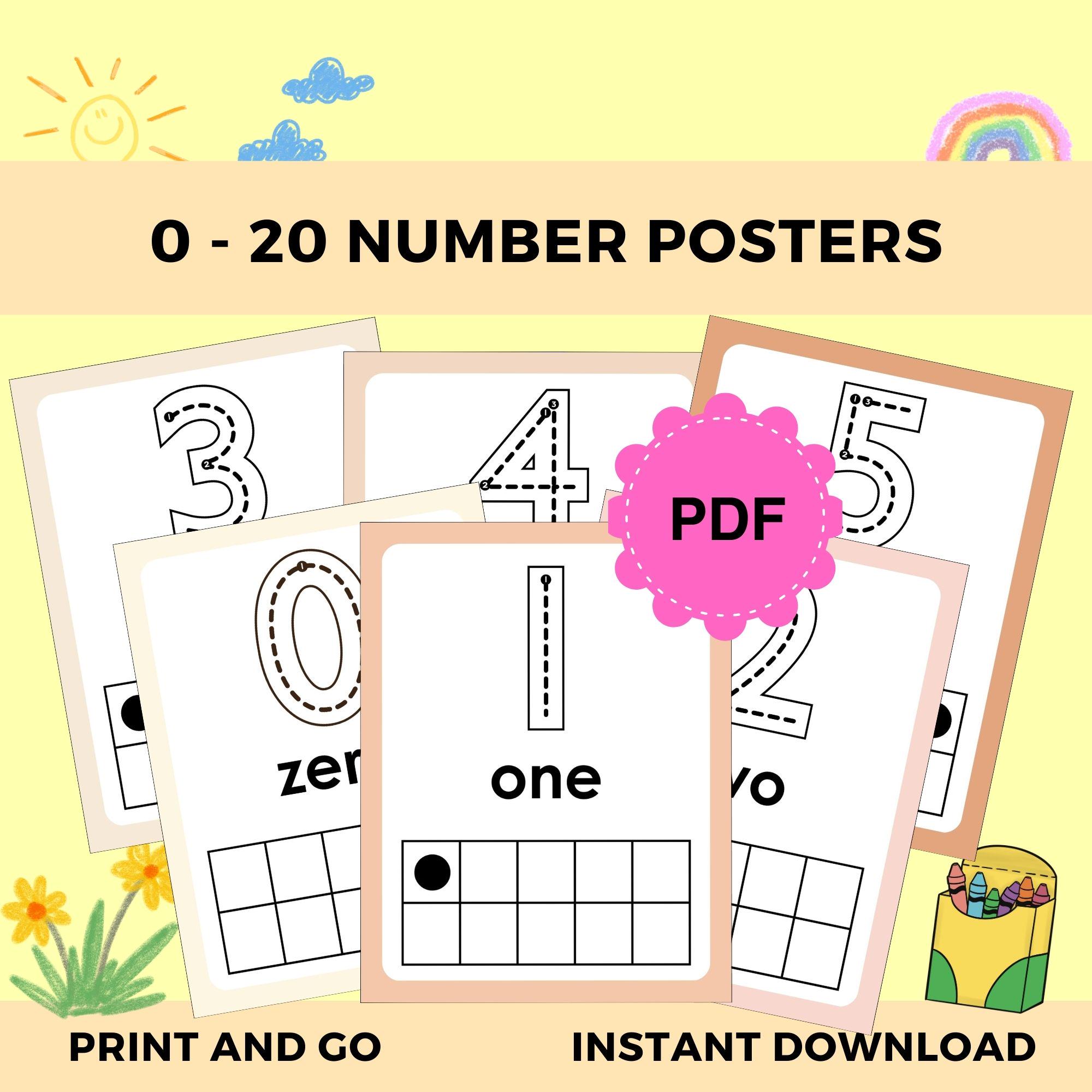 Number Poster 0-20, Kids Number Posters and Wall Display, Boho ...