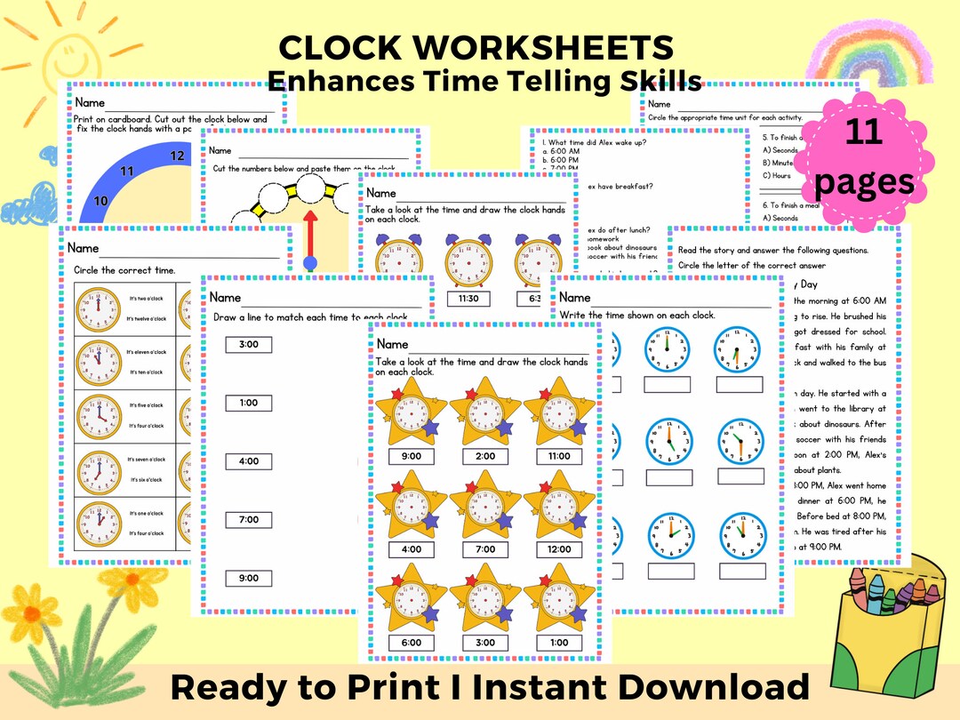 Learn to Tell Time, Clock Worksheet and Activity for Kindergarten and ...
