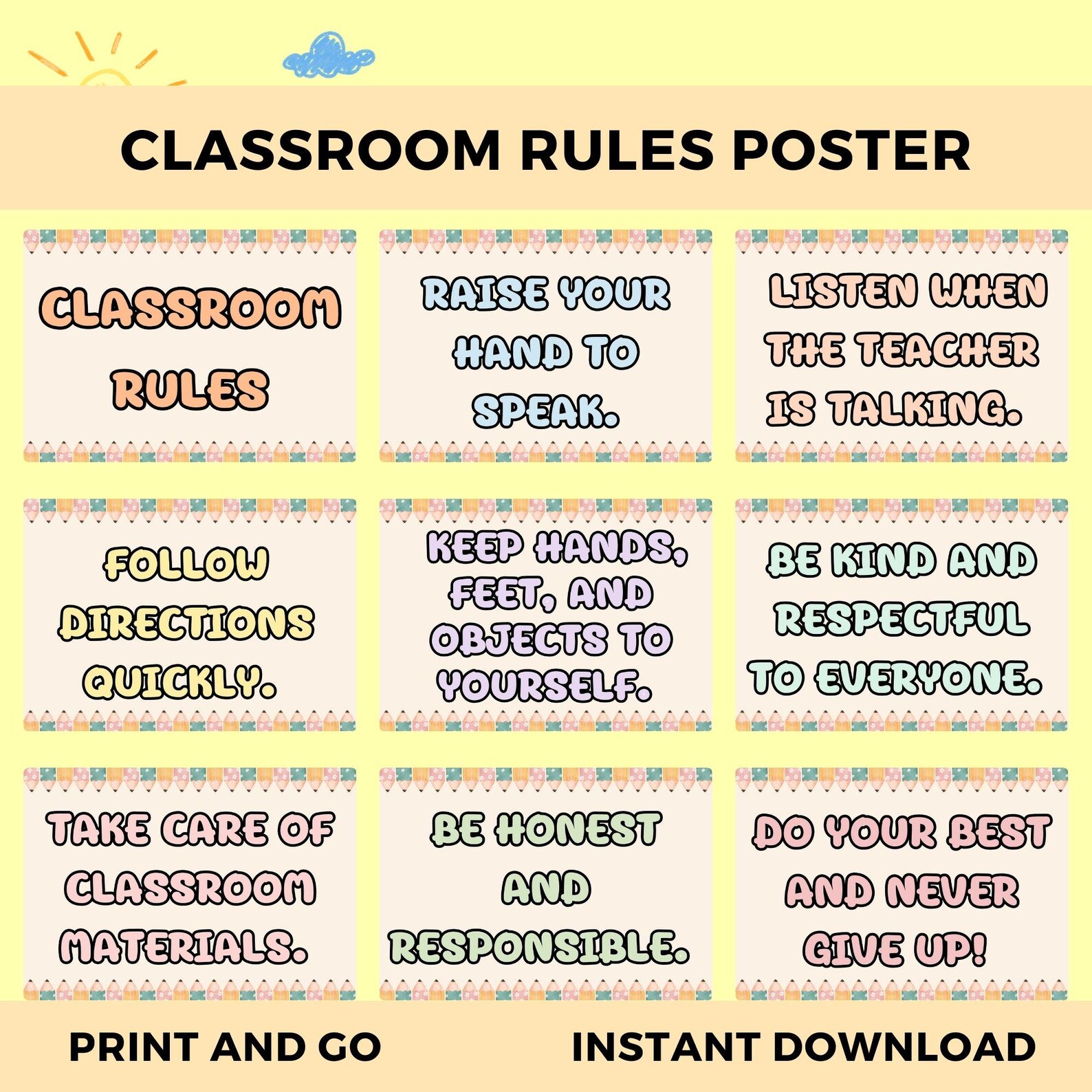 Classroom Rules Poster, Educational Classroom Rules Sign for Behavior ...
