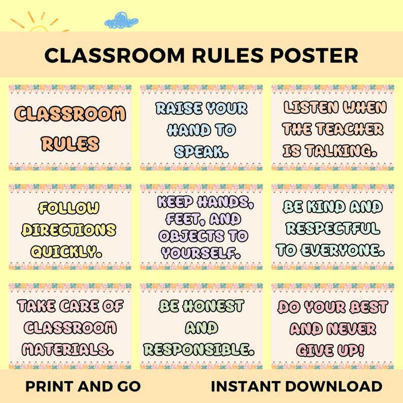 Classroom Rules Poster, Educational Classroom Rules Sign for Behavior ...