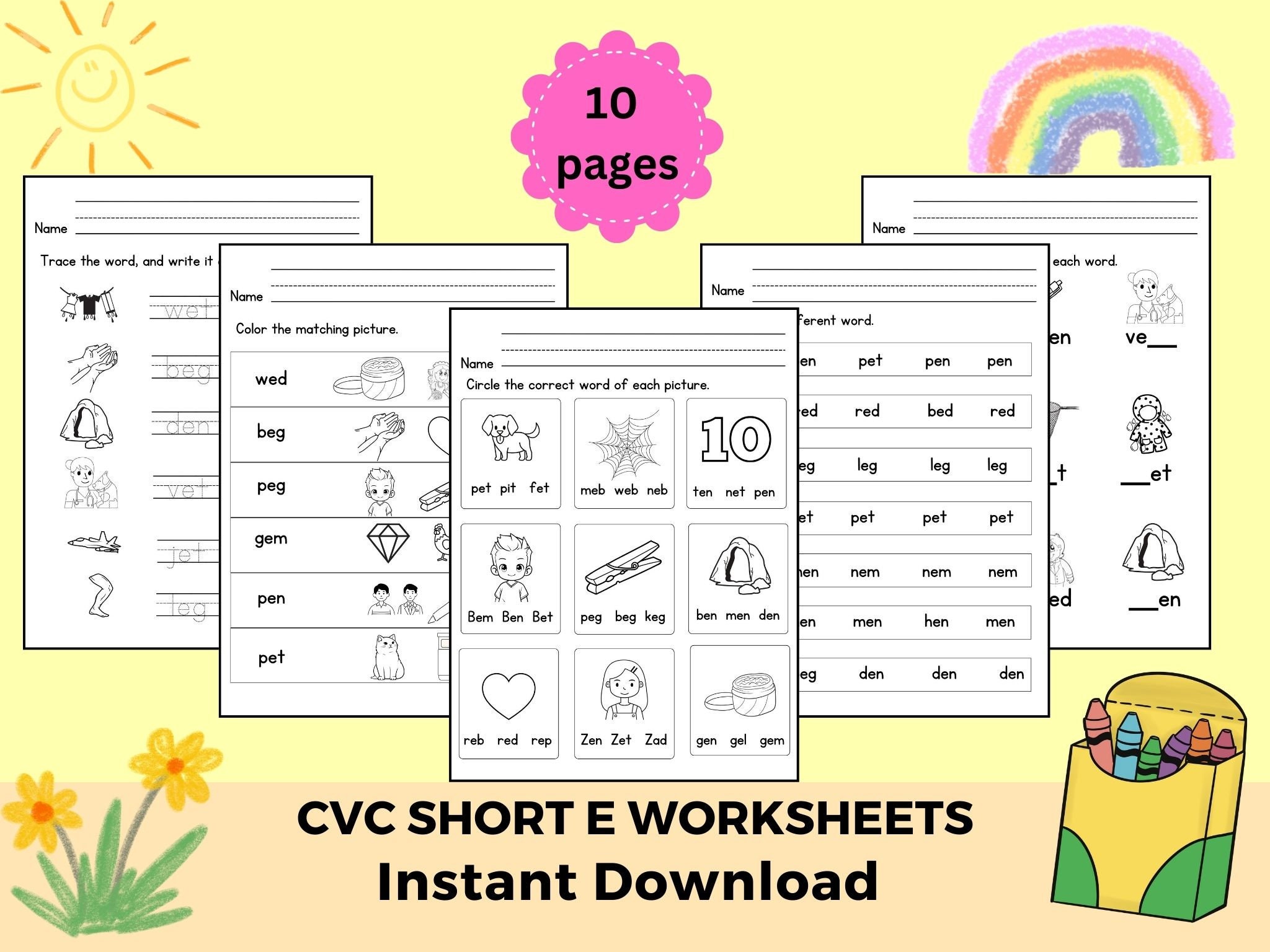 CVC Words Short E Worksheets, Cvc Words Worksheets, CVC Short ...