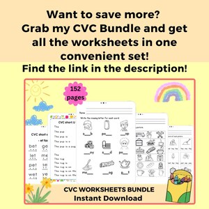 Learn to Read CVC Phonics Printable Book, Kindergarten Reading Fluency ...