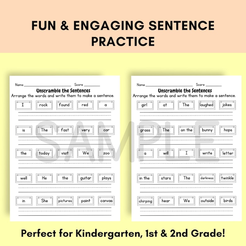 Sentence Building Worksheets, Jumbled Sentences Practice, Putting ...