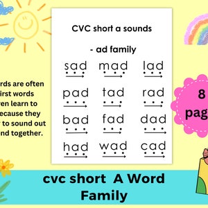 Printable Cvc Worksheets, Cvc Short a Family, Printable, Homeschool ...