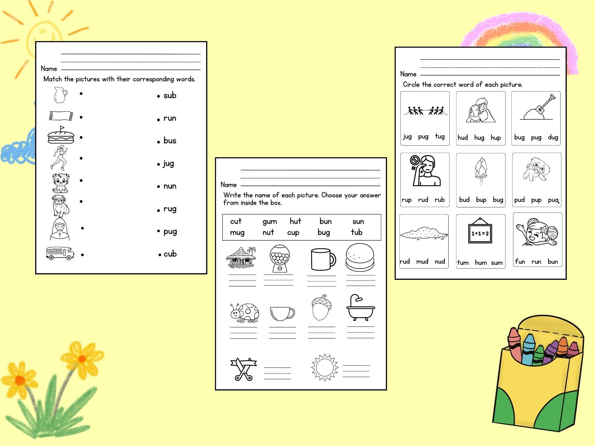 CVC Words Short U Worksheets, Cvc Words Worksheets, Kindergarten ...
